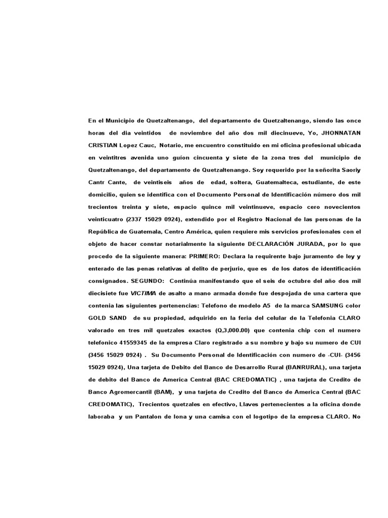 Acta de Declaracion Por Perdida de Documentos | PDF