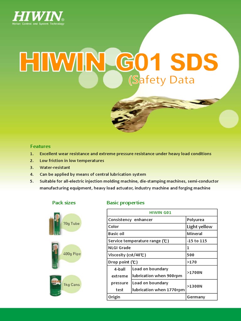 Hiwin G01 SDS 20190926 | PDF | Toxicity | Waste