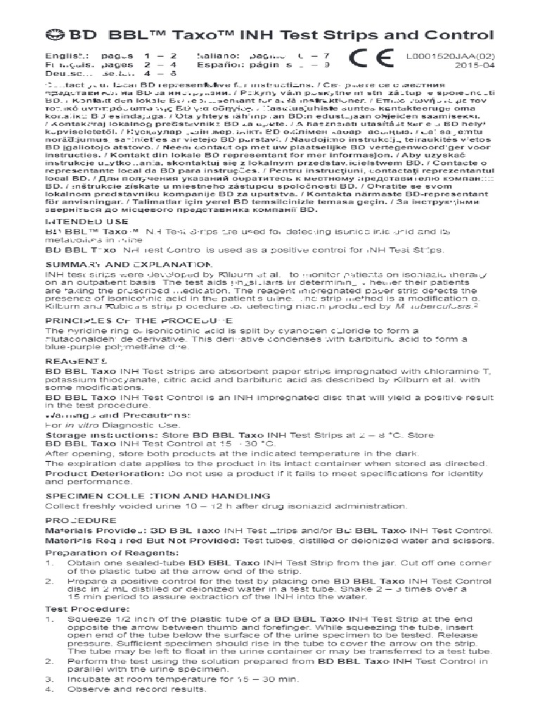 B BBL™ Taxo™ INH Test Strips and Control | PDF