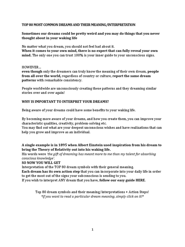 Top 80 Most Common Dreams and Their Meaning | Download Free PDF | Dream ...