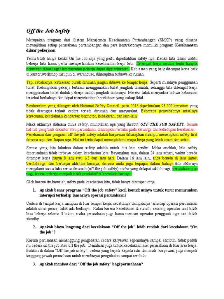 Pentingnya Off the Job Safety | PDF