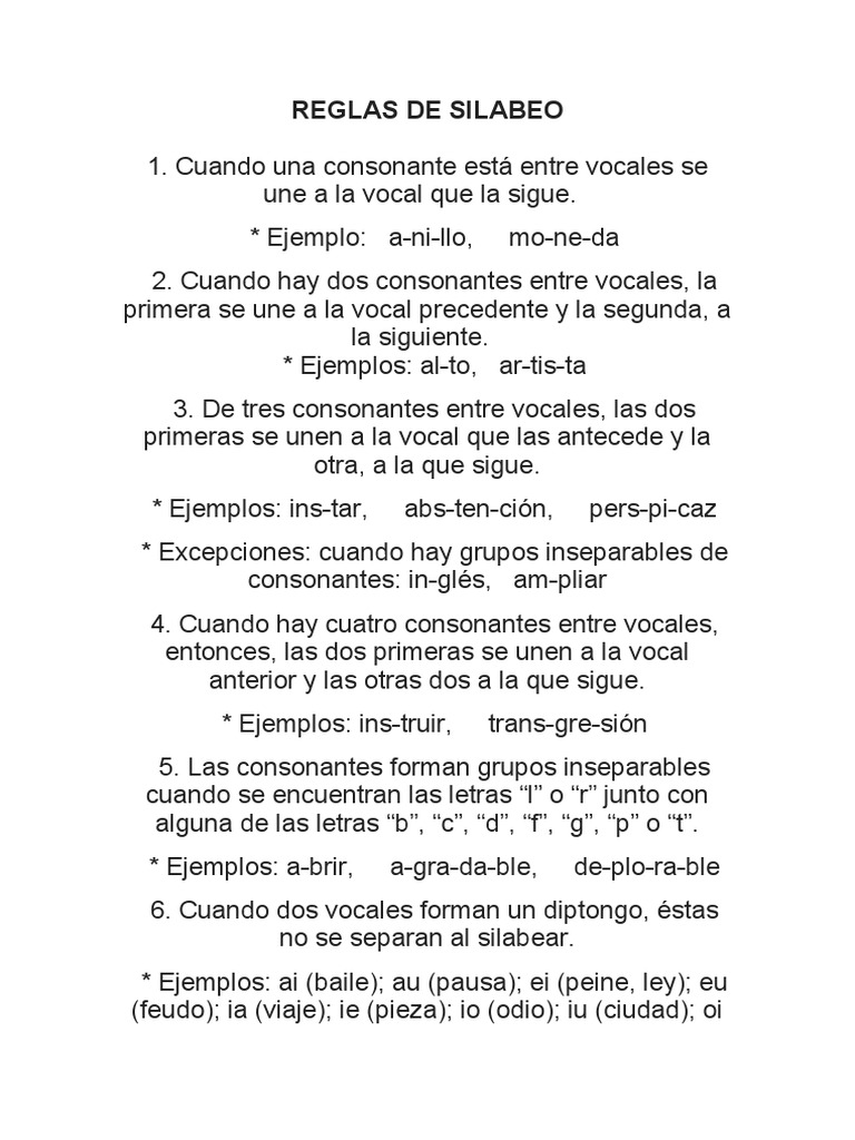 Reglas de Silabeo | PDF