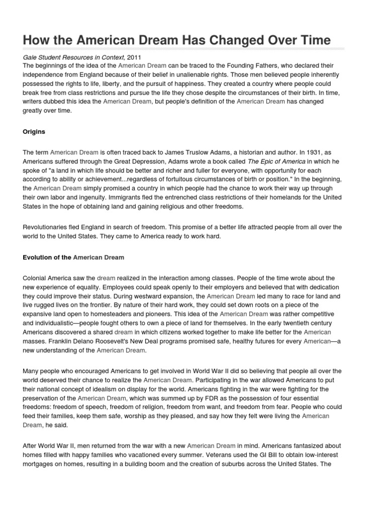 How The American Dream Has Changed Over Time | PDF | American Dream ...