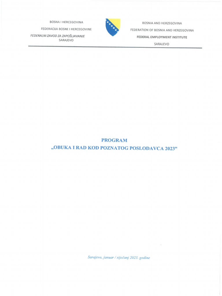 Program Obuka I Rad Kod Poznatog Poslodavca 2023 | PDF