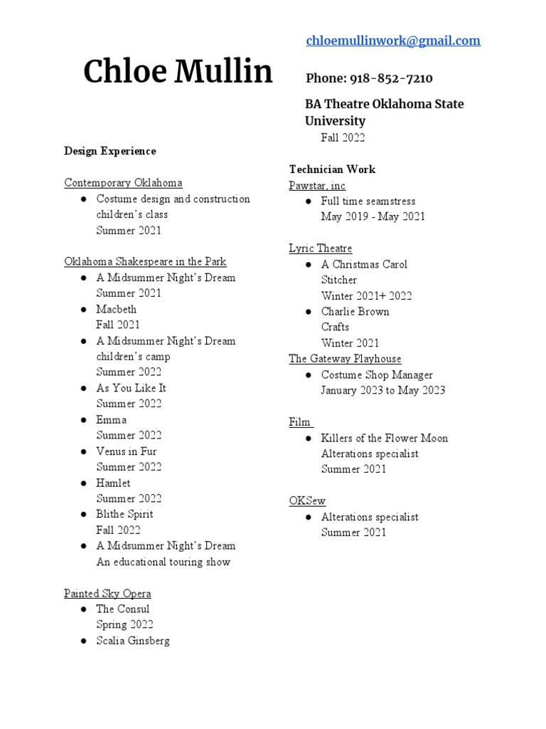 Current Resume | PDF | Entertainment | Performing Arts