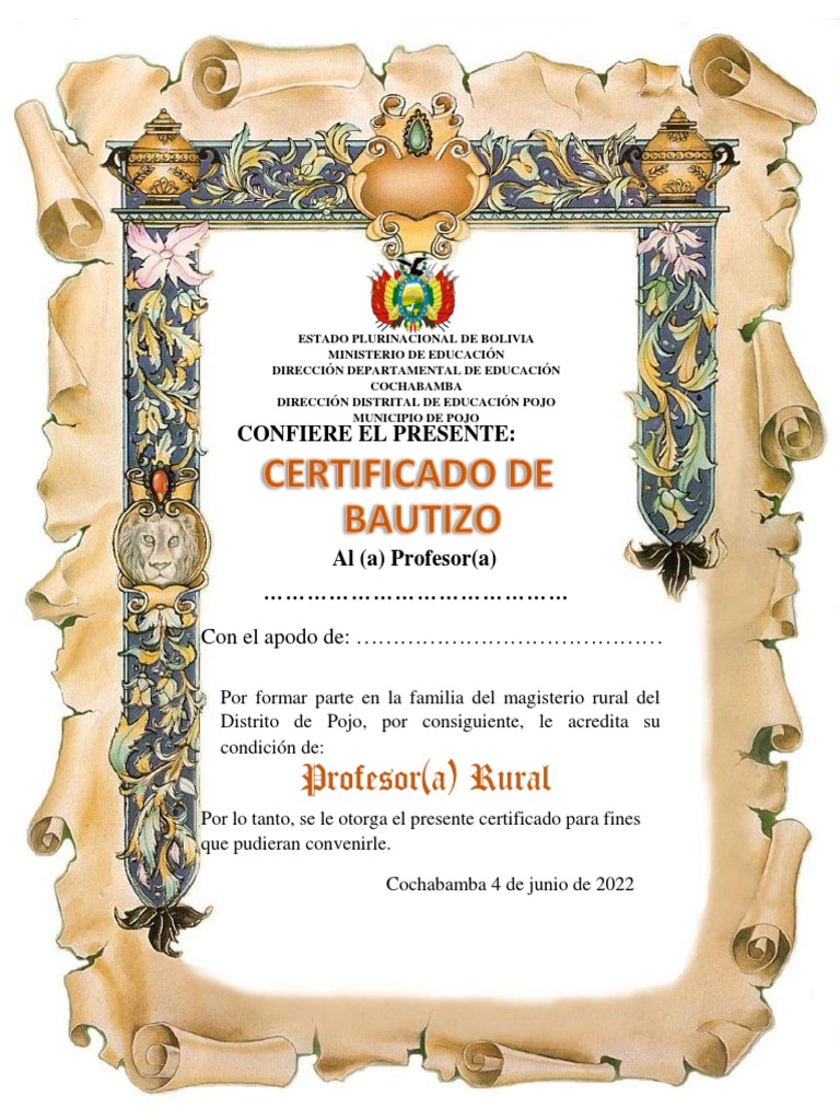 Certificado de Bautizo | PDF