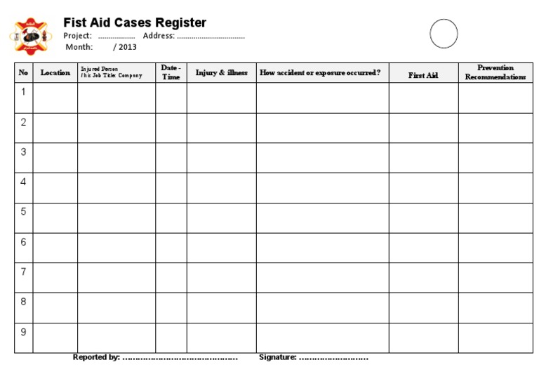 Fse Fist Aid Cases Register | PDF