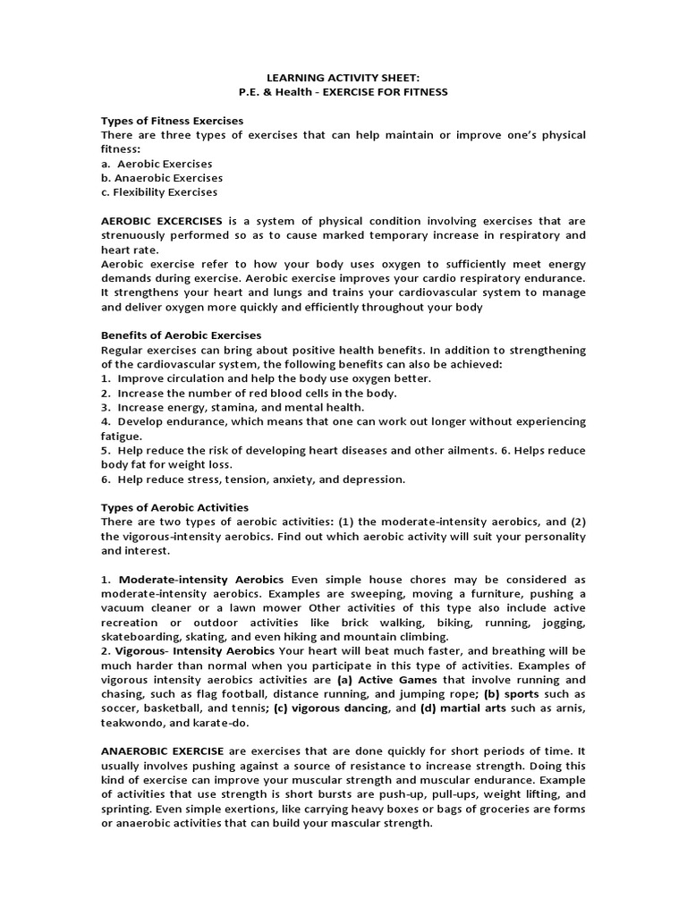Learning Activity Sheet | PDF | Aerobic Exercise | Physical Fitness
