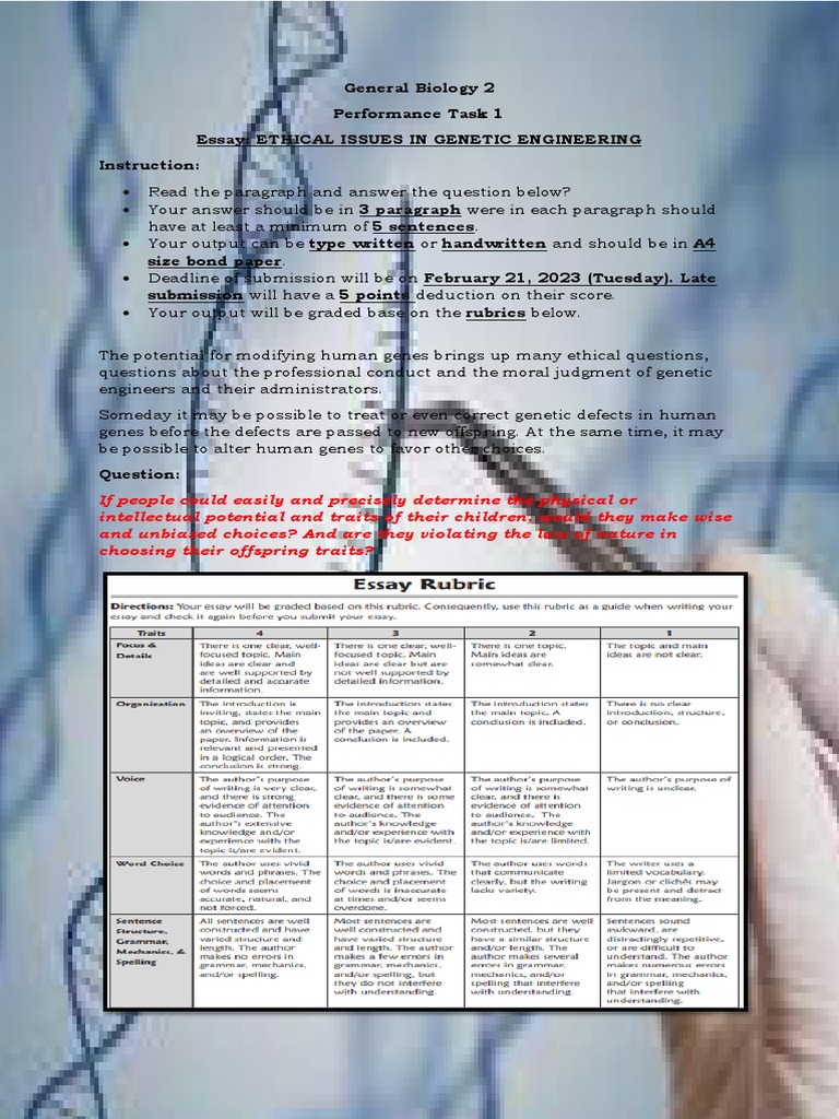 General Biology 2 PT 1 Essay Genetic Engeeniring PDF | PDF