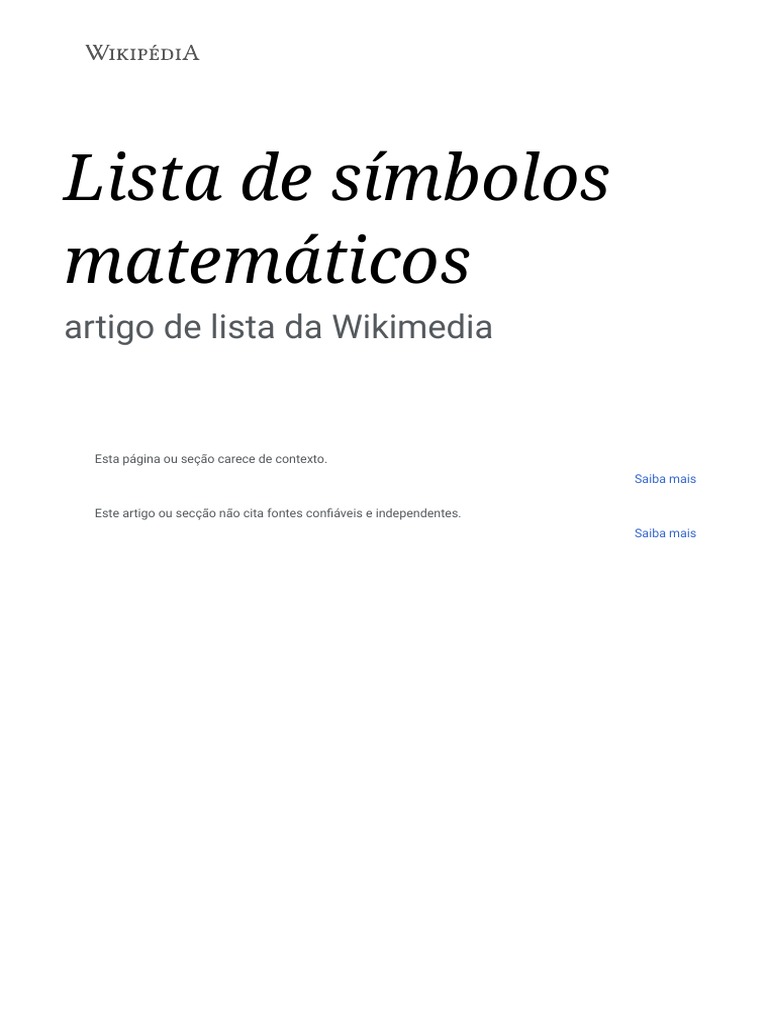 Lista de Símbolos Matemáticos - Wikipédia, A Enciclopédia Livre | PDF