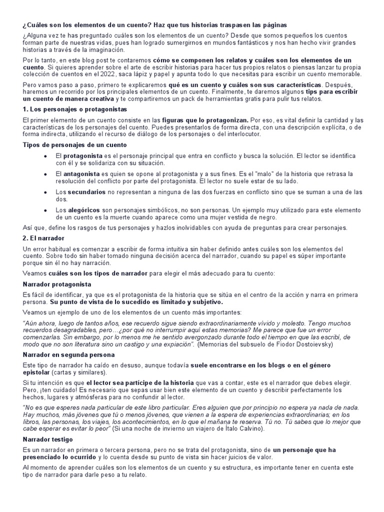 Cuáles Son Los Elementos de Un Cuento | PDF | Cuentos | Narración