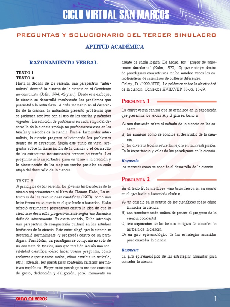 1 Aptitud A-SM Pregunt Soluc Simulac N°3 22 | PDF | Paradigma | Science
