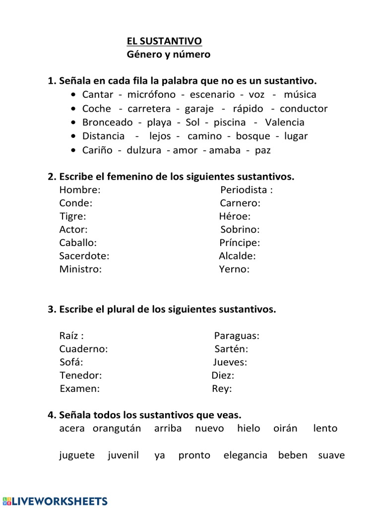 Sustantivos Genero y Número 5ºep | PDF