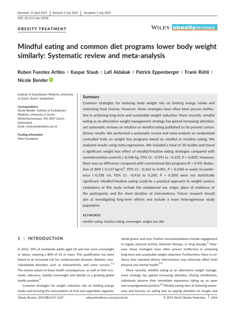Mindful Eating and Common Diet Programs Lower Body Weight | PDF | Dieting | Obesity