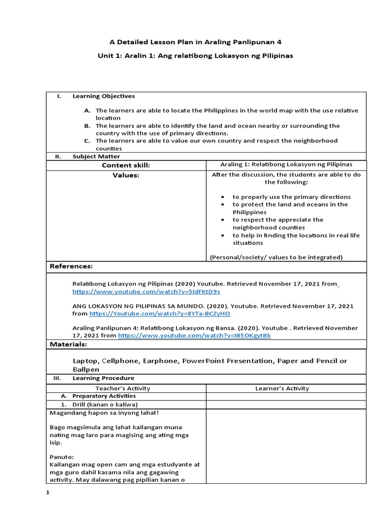 1 Detailed Lesson Plan SOCIAL STUDIES | PDF 1 Detailed Lesson Plan SOCIAL STUDIES | PDF