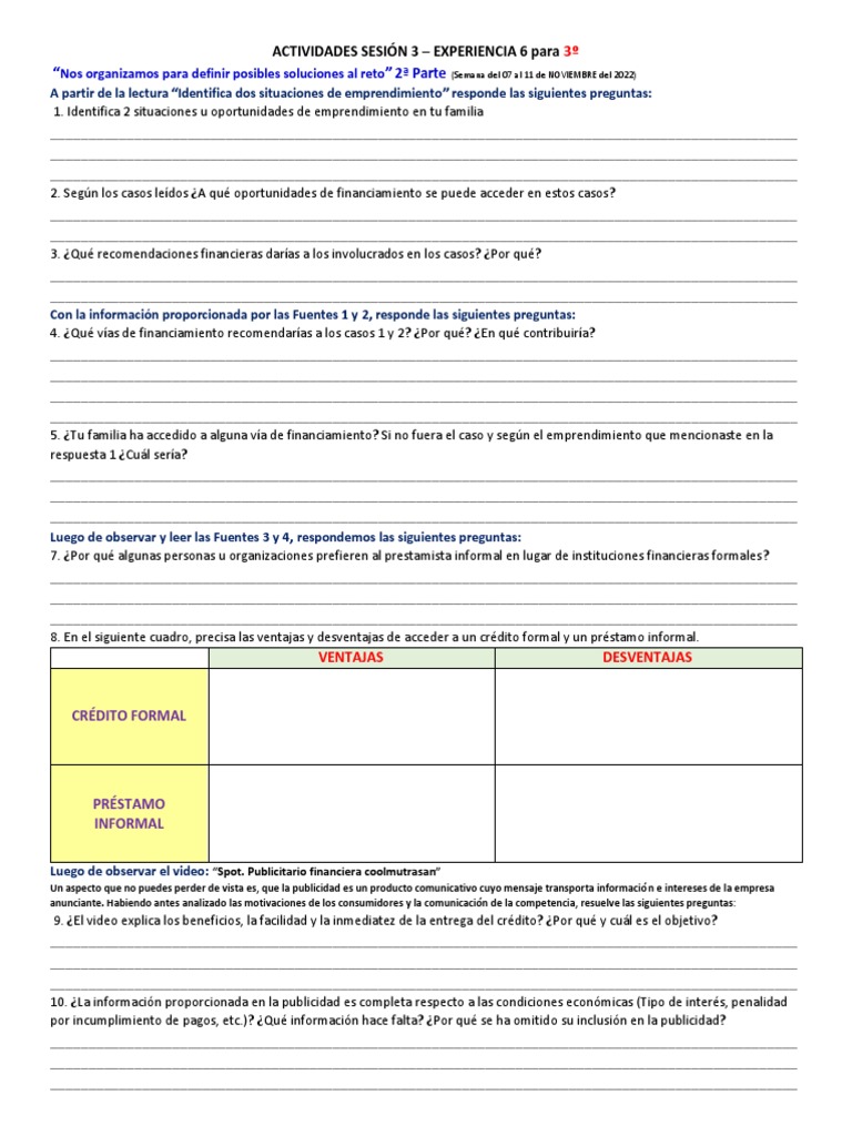ACT. SESIÓN 3-EXP. 6 - para 3º | PDF | Iniciativa empresarial | Economias