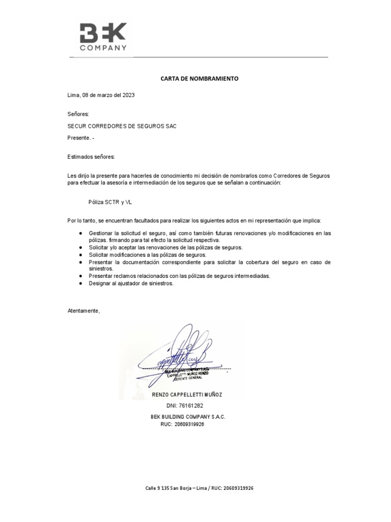 Carta de Nombramiento 2023 - Bek | PDF