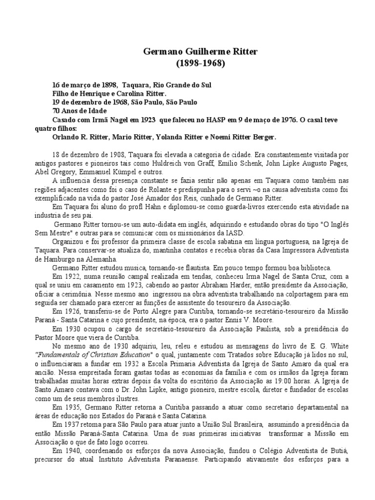 68 Germano Guilherme Ritter Biografia Resumida | PDF | São Paulo