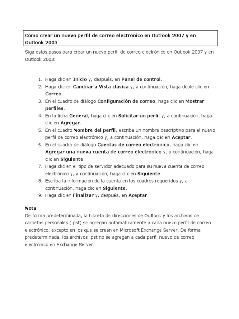 Cómo Crear Un Nuevo Perfil de Correo Electrónico en Outlook 2007 y en ... Cómo Crear Un Nuevo Perfil de Correo Electrónico en Outlook 2007 y en ...