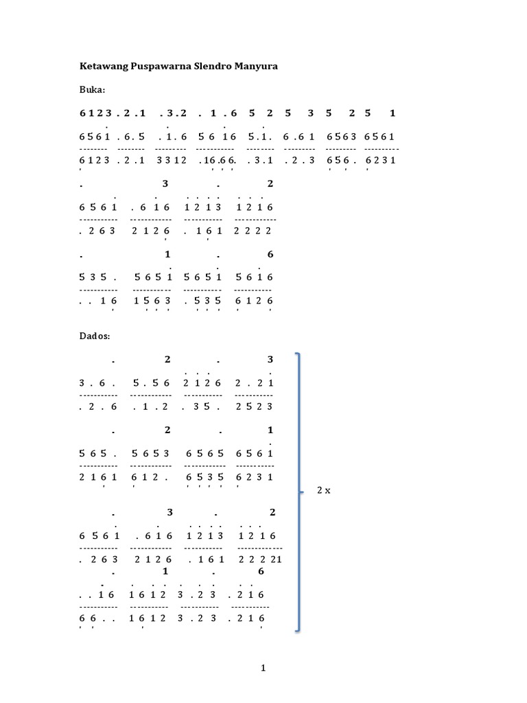 Ketawang Puspawarna Slendro Manyura | PDF
