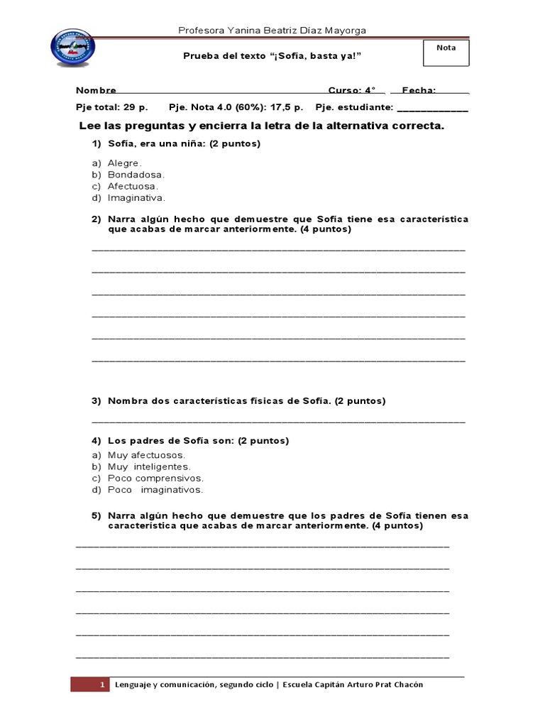 Prueba de Sofía Basta Ya | PDF