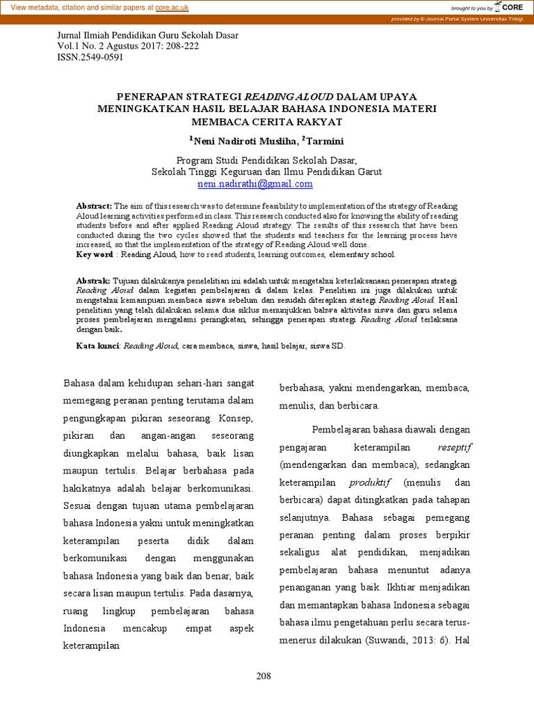 Penerapan Strategi Reading Aloud Dalam Upaya Meningkatkan Hasil Belajar ...