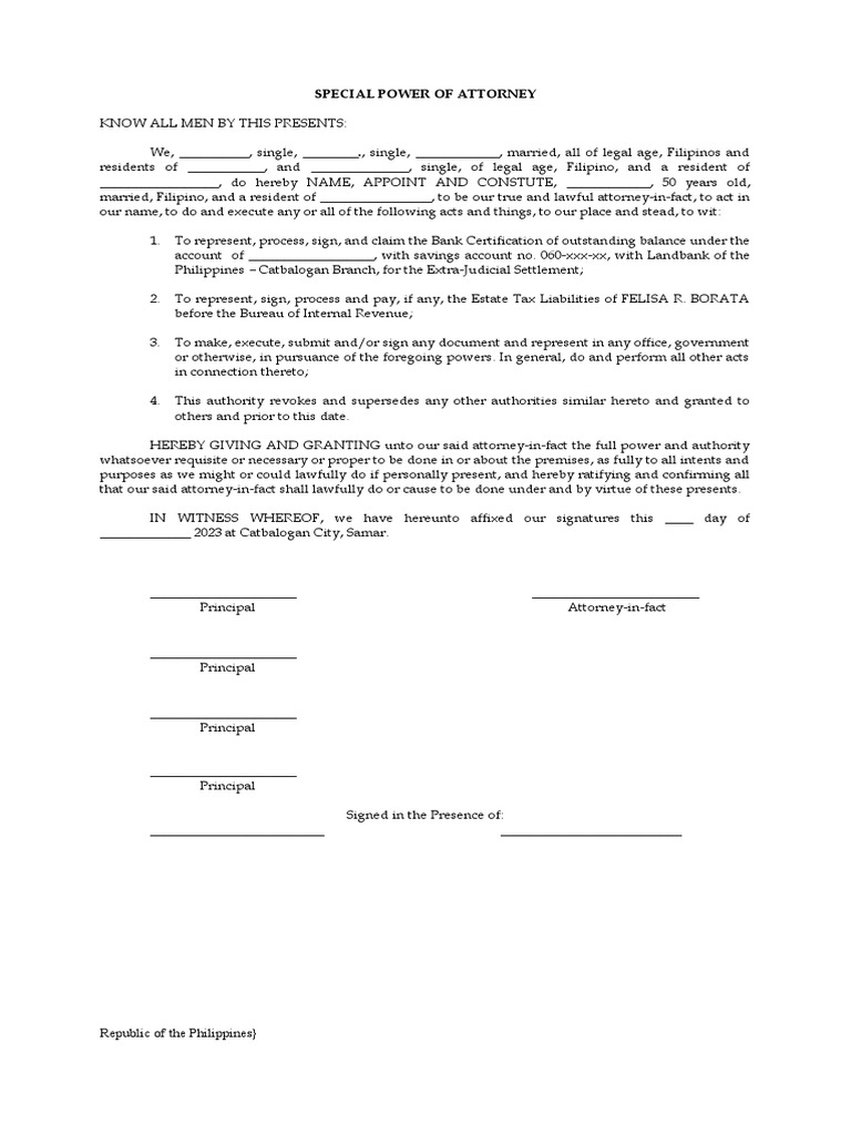 SPA - Estate Tax Clearance of | PDF | Power Of Attorney | Government