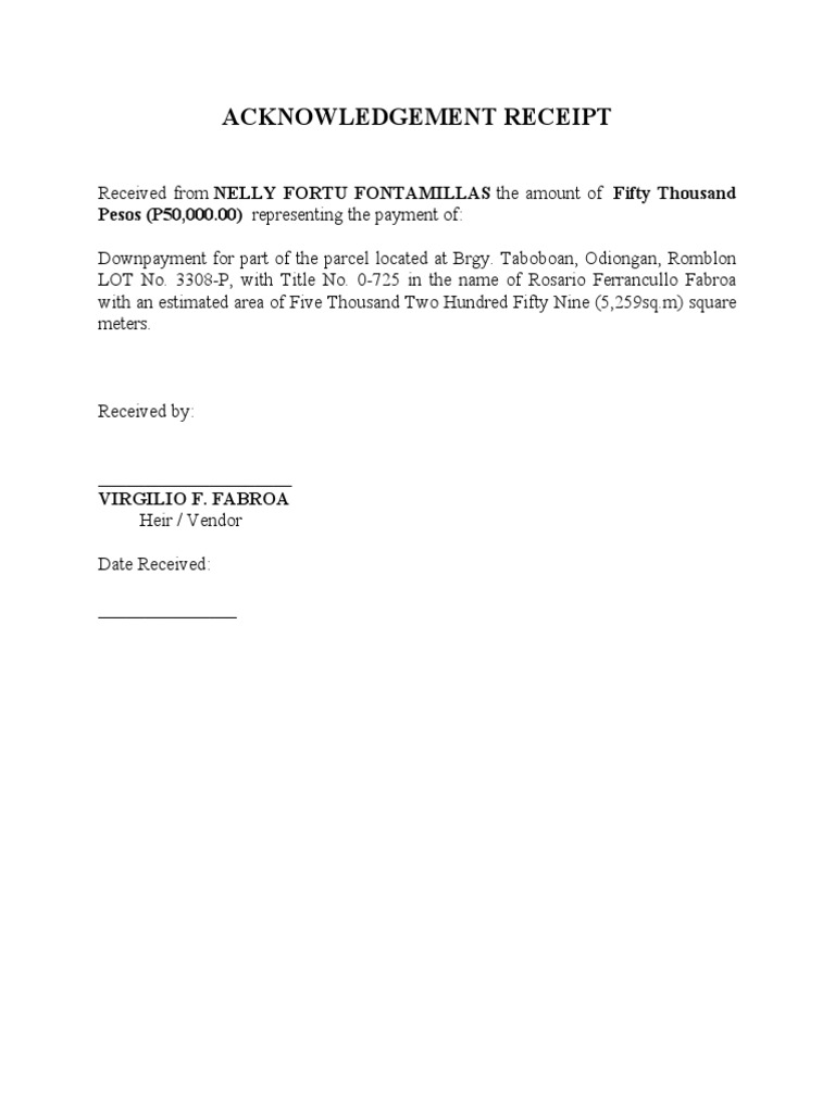 Acknowledgement Receipt | PDF | Title (Property) | Taxes