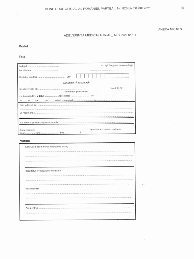 Model Adeverinta Medicala PDF | PDF