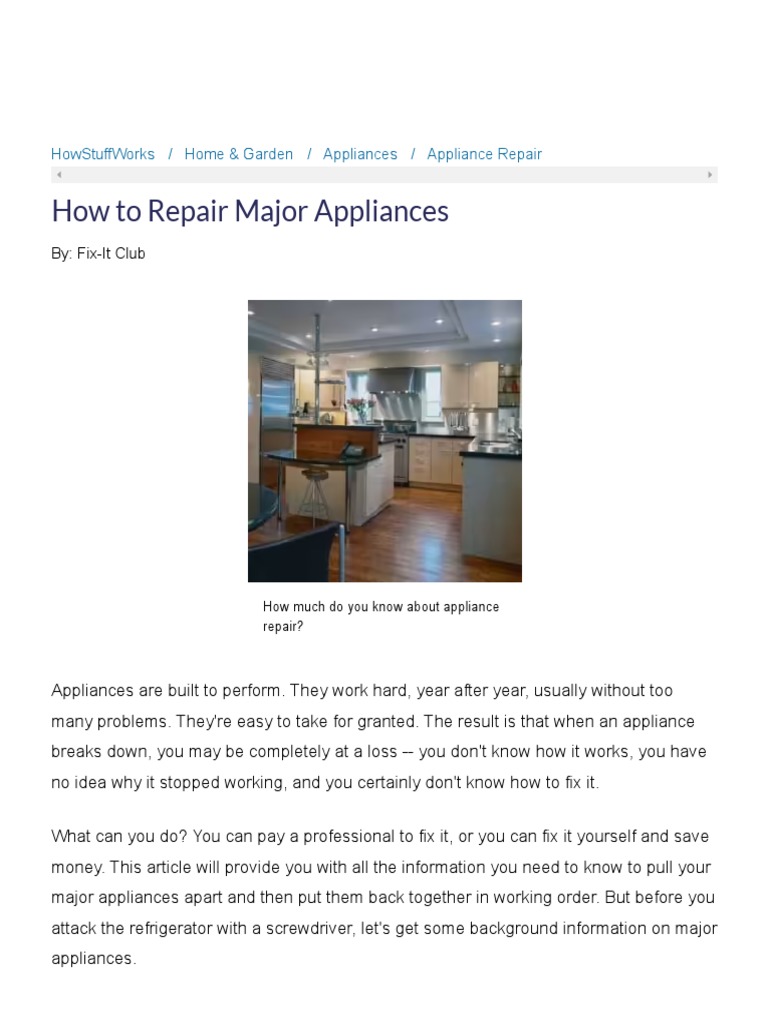 Major Appliance Repair Guide | PDF | Machines | Fuse (Electrical)