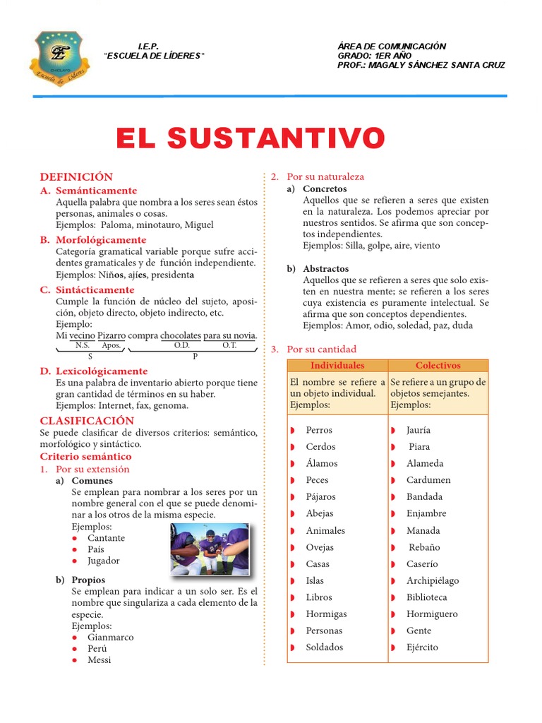 El Sustantivo | PDF | Sustantivo | Palabra