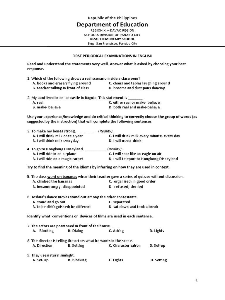 English First Periodical Test | PDF | Social Science | Language Arts ...