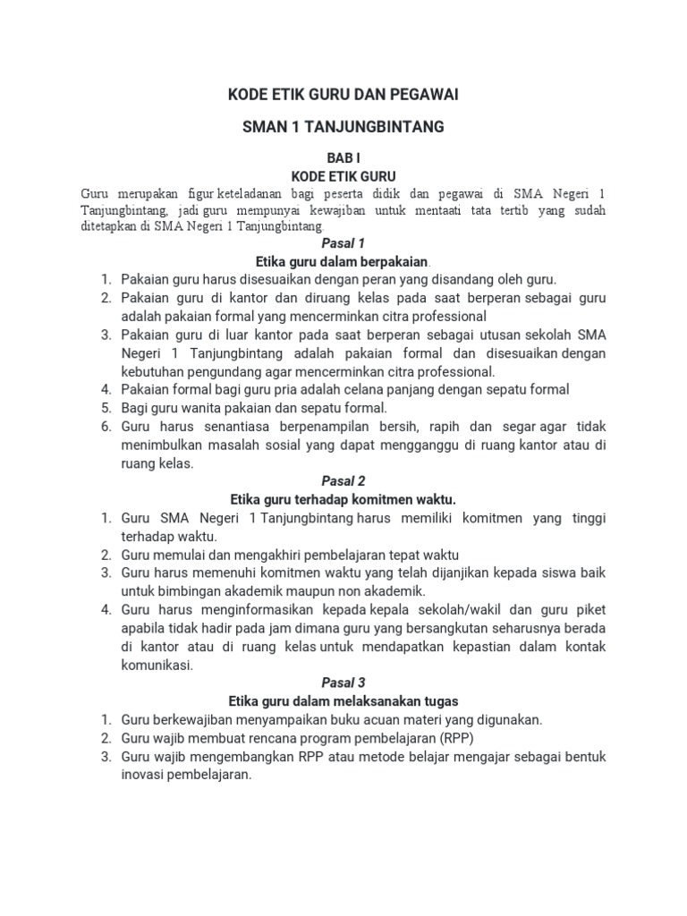 contoh kode etik sekolah | PDF