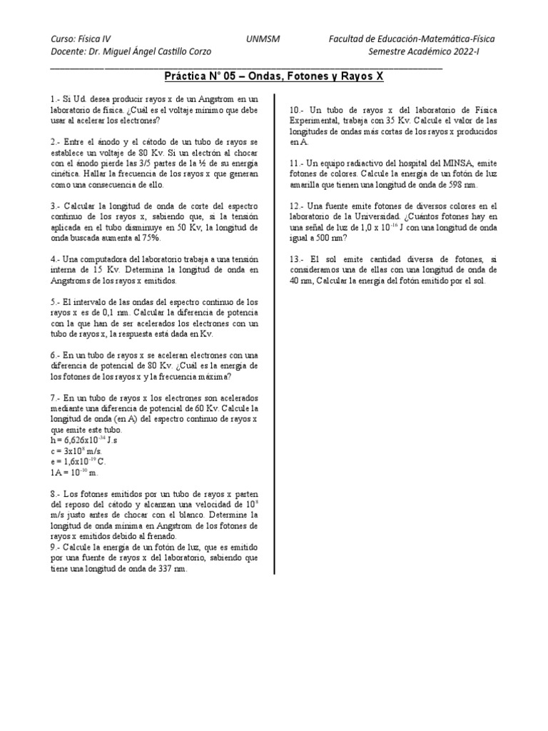 Práctica Dirigida 5 | PDF | Rayo X | Electrón