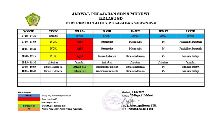 Jadwal Kelas 1 | PDF