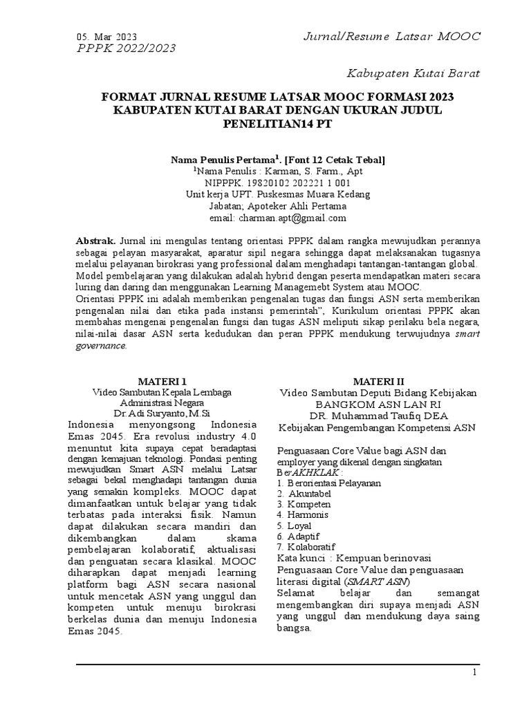 Jurnal MOOC PPK Karman | PDF