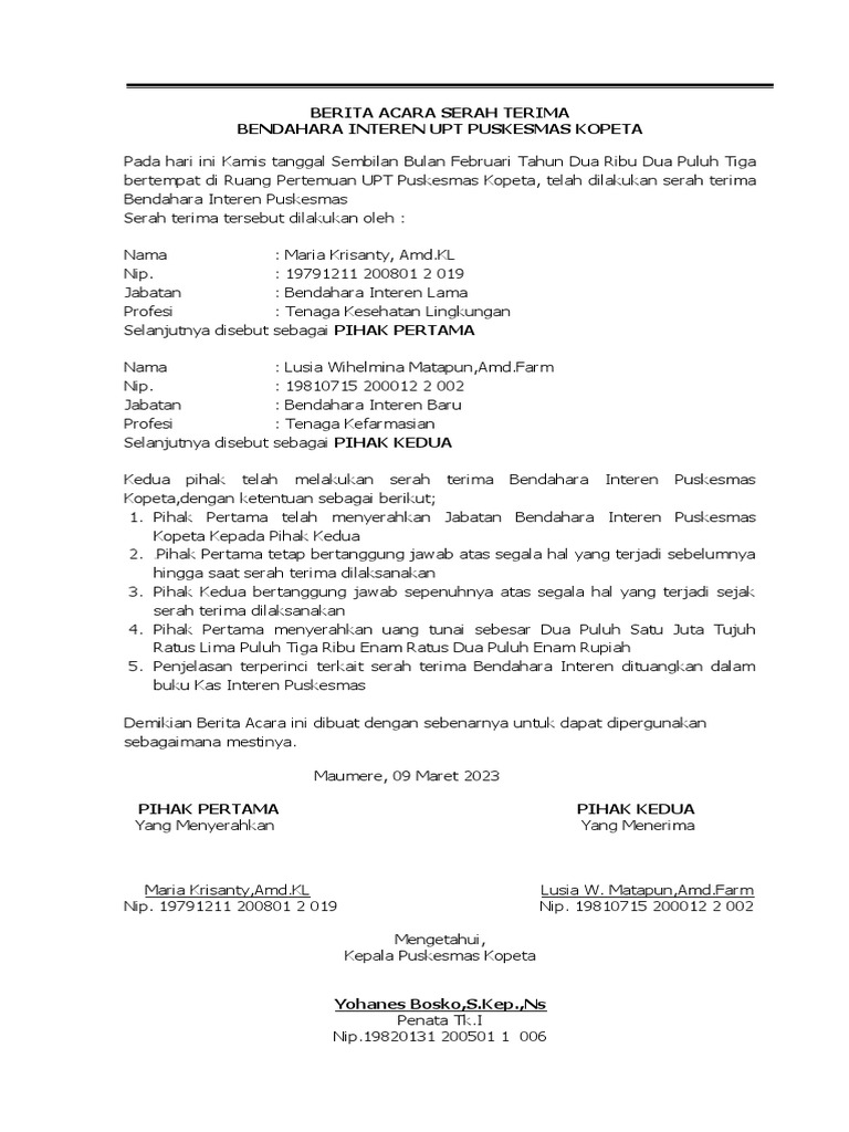 Naskah Berita Acara Serah Terima Bendahara | PDF Naskah Berita Acara Serah Terima Bendahara | PDF