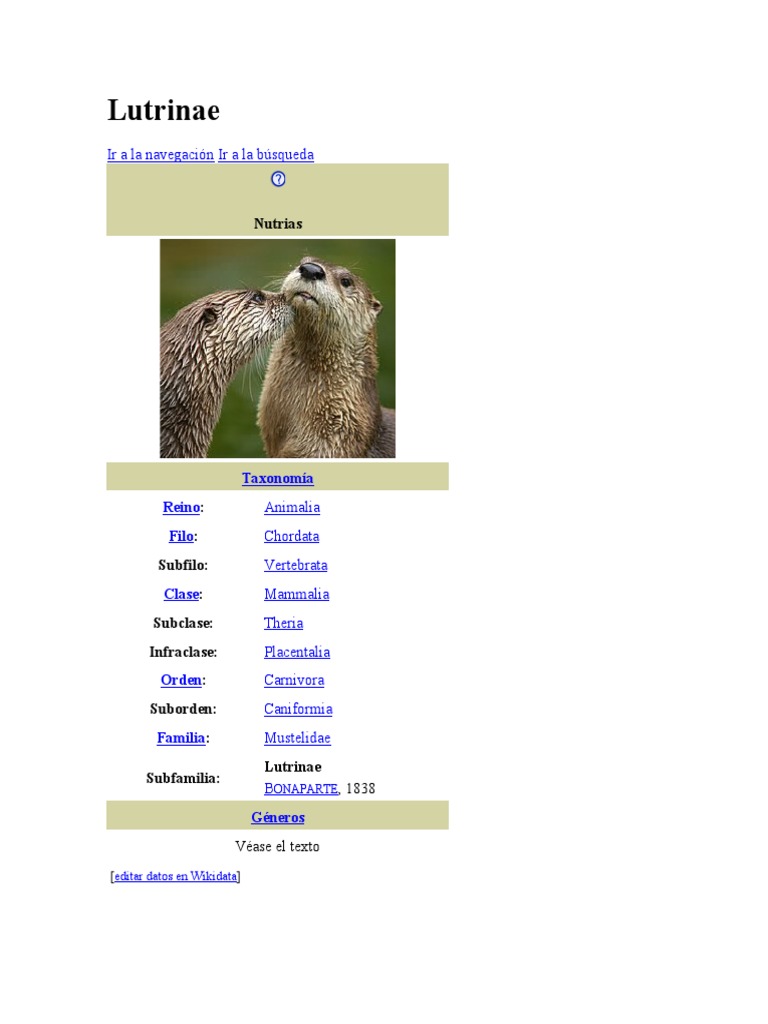 Taxonomía y características de las nutrias | PDF | Nutria | Órdenes de ...