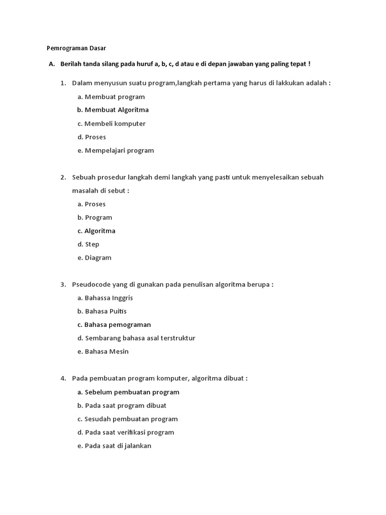 Soal Pemrograman Dasar X - Uts 2021 | PDF | Metode & Bahan Ajar | Komputer