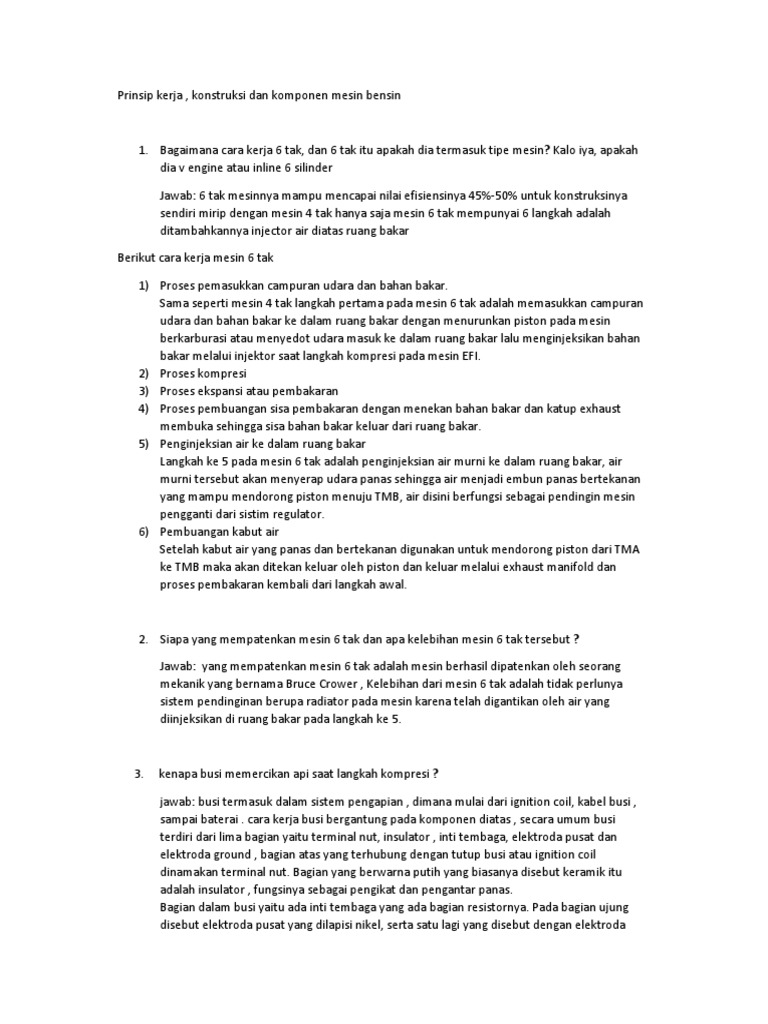 Kelompok 1 Prinsip Kerja, Konstruksi Dan Komponen Mesin Bensin | PDF ...
