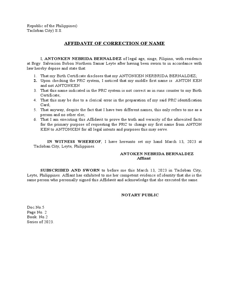 Affidavit - Correction of Name | PDF Affidavit - Correction of Name | PDF