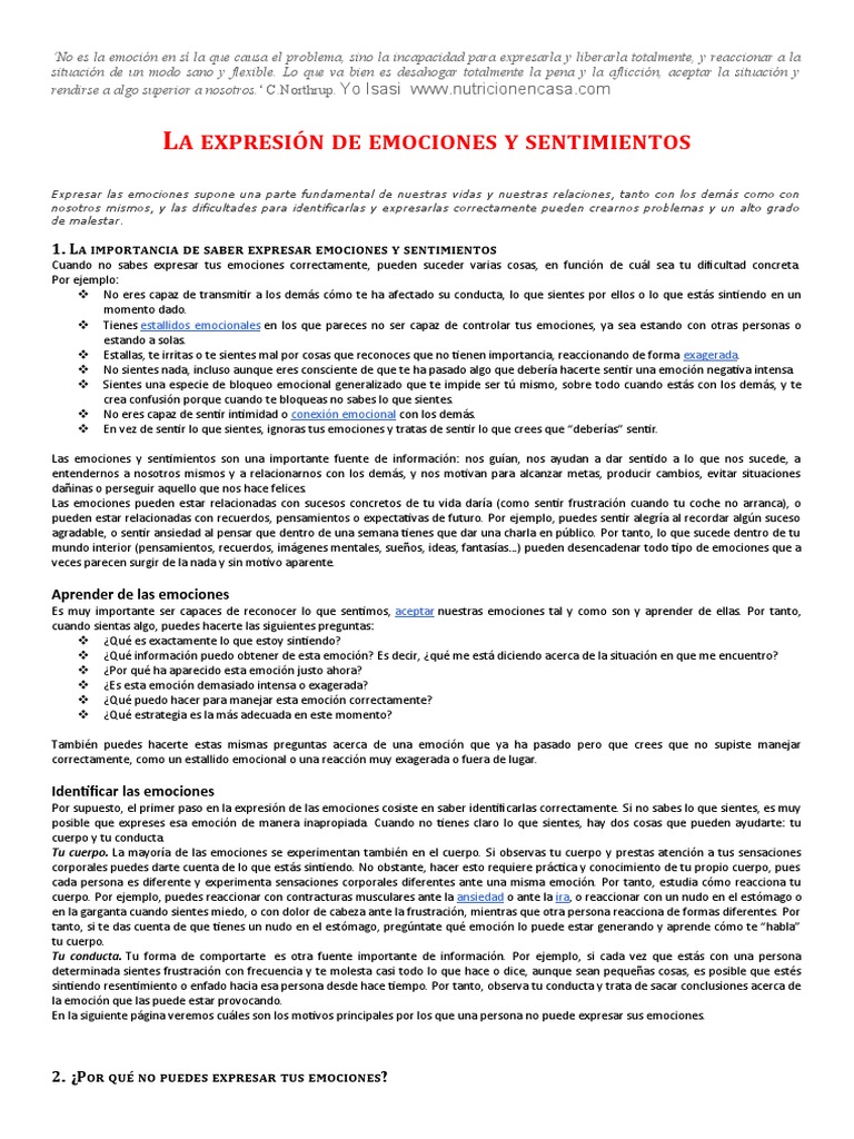 La Expresión de Emociones y Sentimientos | PDF | Las emociones | Ira