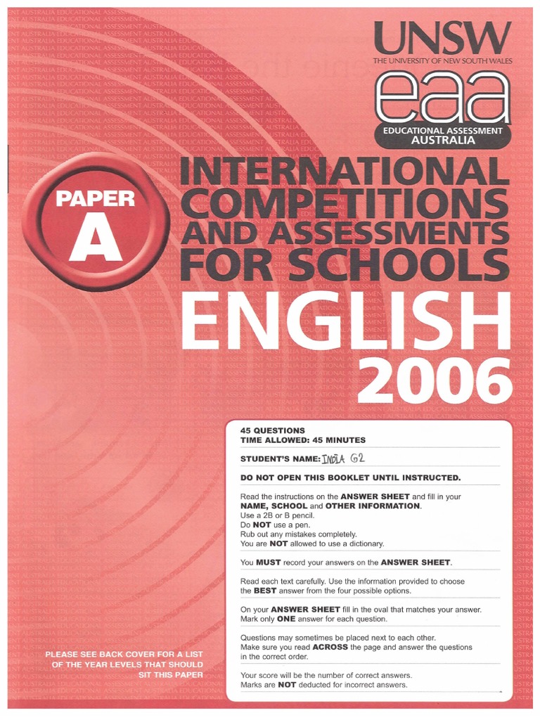 ICAS - Paper-A - English 2006 PDF | PDF