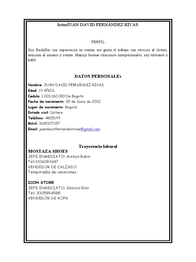 HOJA DE VIDA JUAN DAVID.docx | PDF