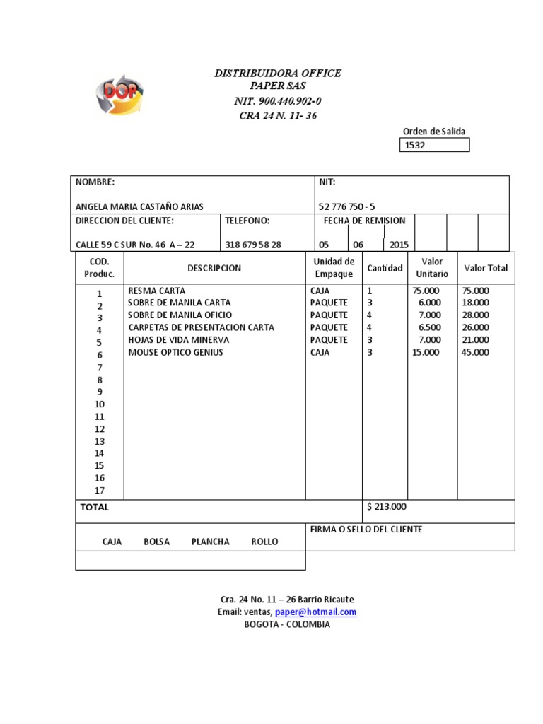 Distribuidora Office Paper Sas Fact Nueva2 | PDF