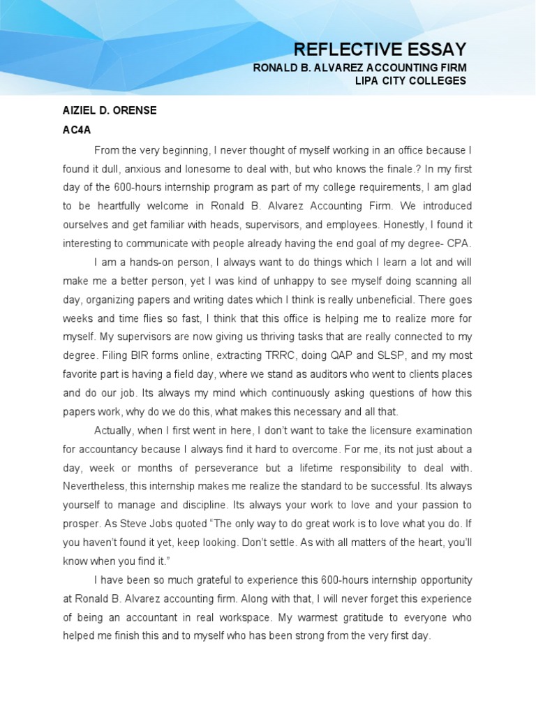 Finding My Passion Through Experience: A Reflective Essay on a 600-Hour Accounting Internship | PDF