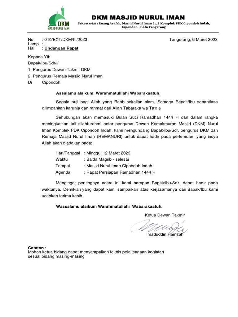 Undangan Rapat DKM 12 Maret 2023_Rev (1)_230306_153337 | PDF