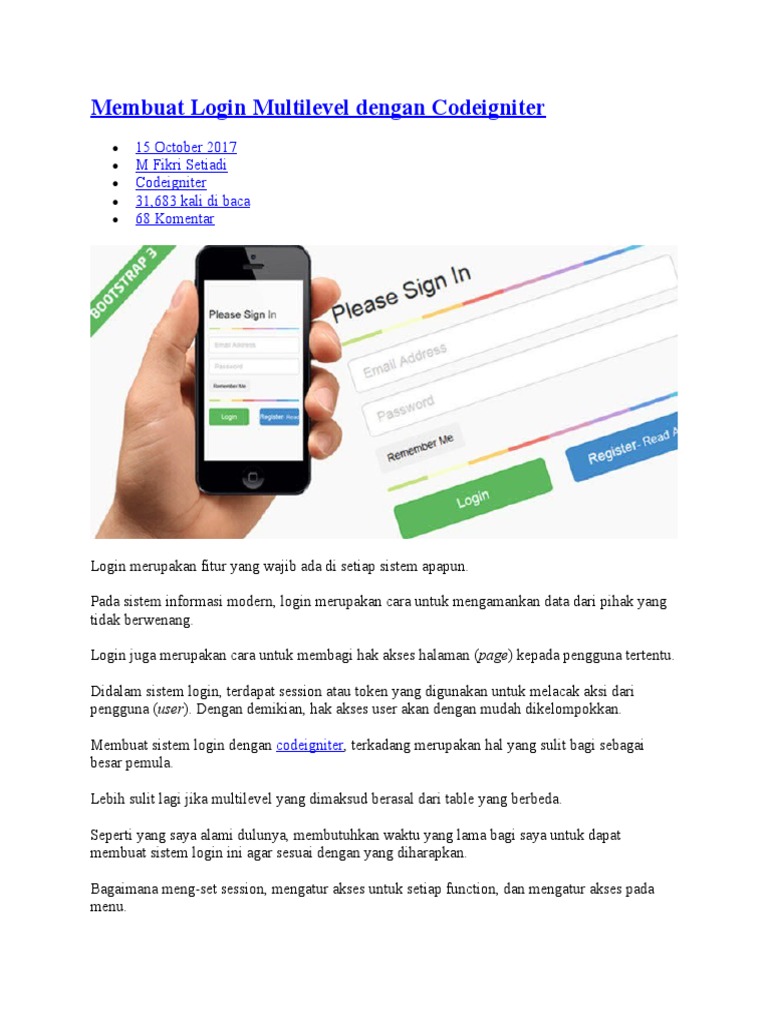 Membuat Login Multilevel dengan Codeigniter | PDF