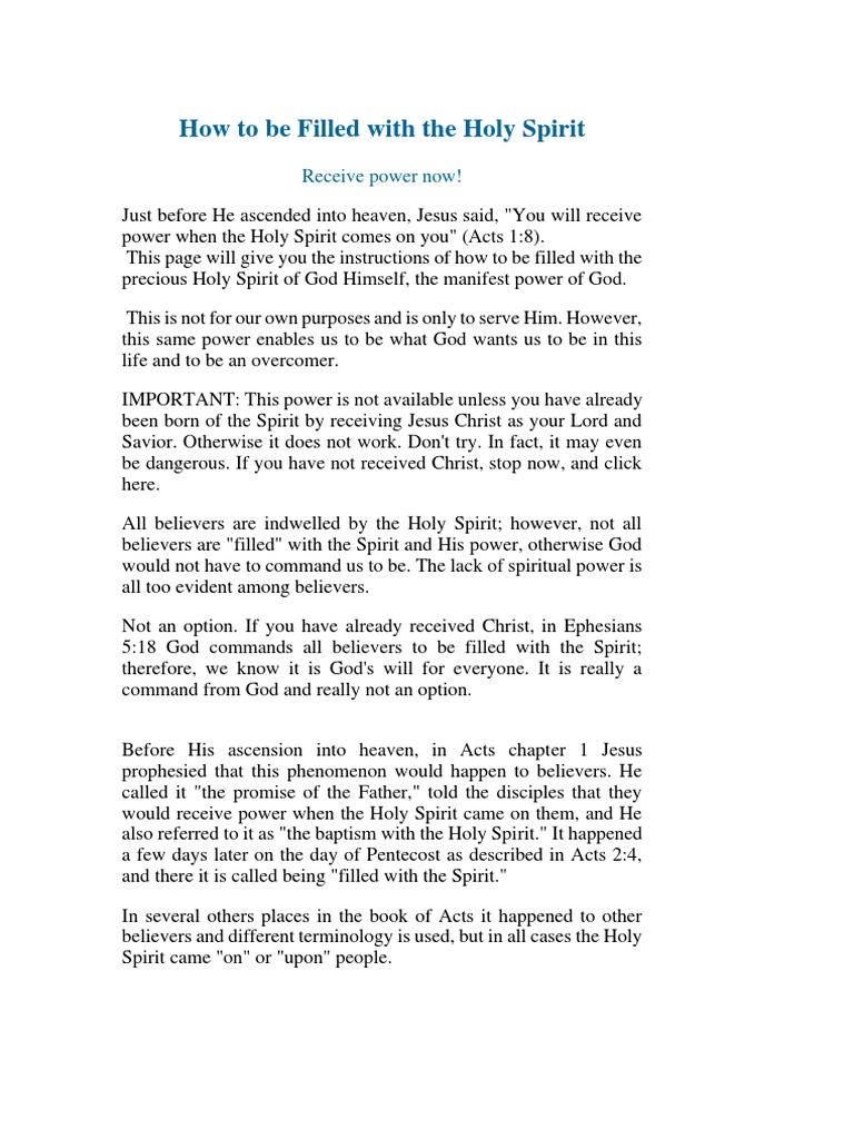 How To Be Filled With The Holy Spirit | PDF | Jesus | Baptism With The ...