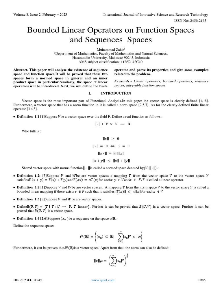 Bounded Linear Operators On Function Spaces And Sequences Spaces Pdf Operator Mathematics